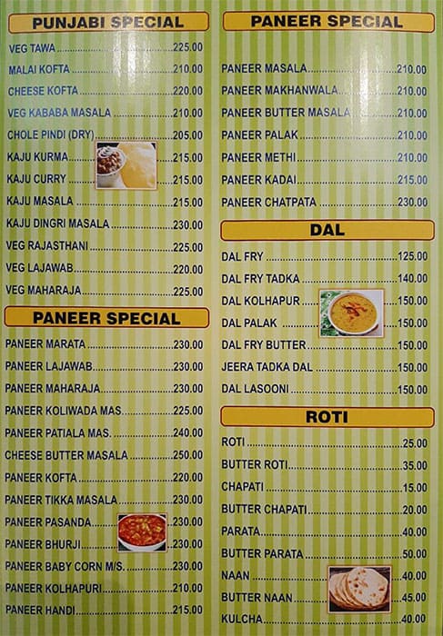 Menu of Sarangi, Near Andheri East Station, Mumbai