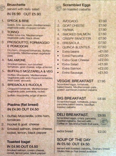Menu at Golborne Deli & Wine Store cafe, London