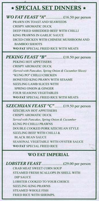 Menu at Wo Fat restaurant, Loughton, 270-272 High Rd
