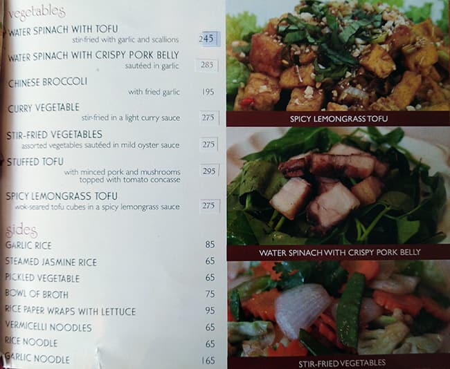 Menu at Zao restaurant, San Juan