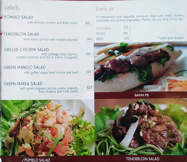 Menu at Zao restaurant, San Juan