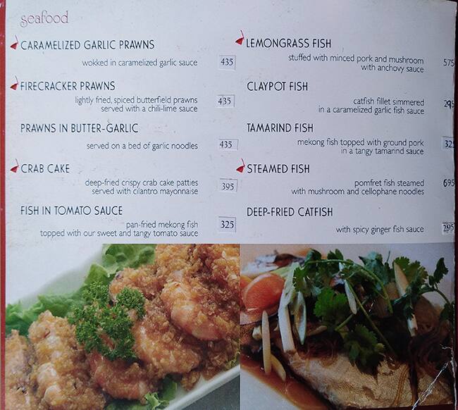 Menu at Zao restaurant, San Juan