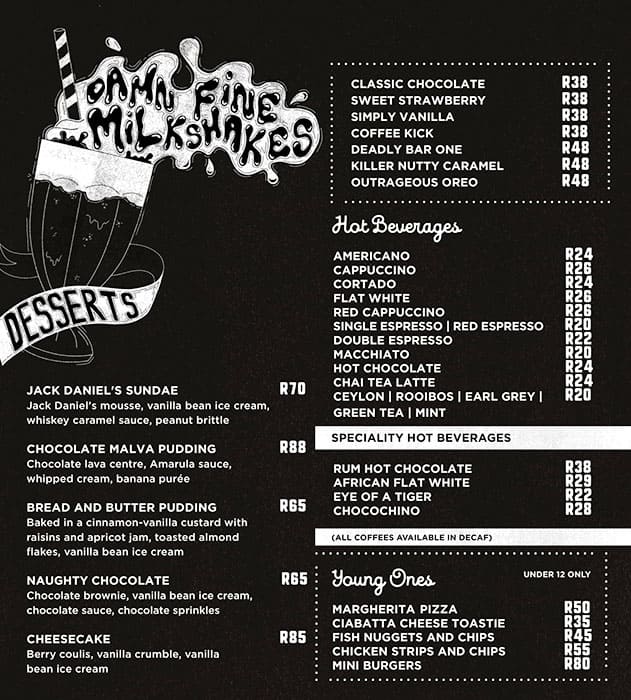 Menu at Tiger's Milk Village Square restaurant, Cape Town, Shop 8 ...