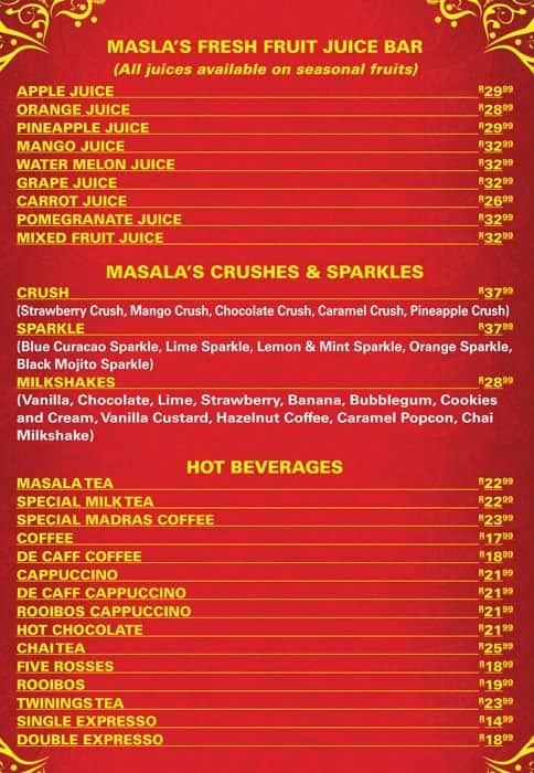 Menu at Masala Indian Restaurant Boksburg, Boksburg, El Ridge Corner ...