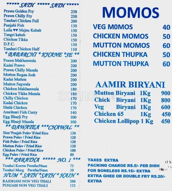 Menu at Momos, Chennai, 354 Anna Salai