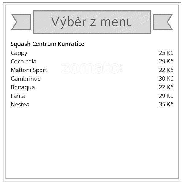 Menu at Squash centrum Kunratice cafe, Prague