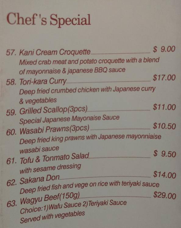 Menu at WaFu Japanese Restaurant, Camberwell