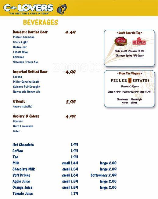 Menu at C-Lovers Fish & Chips restaurant, Coquitlam, 555 Clarke Rd