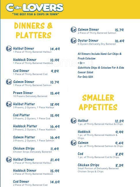 Menu at C-Lovers Fish & Chips restaurant, Coquitlam, 555 Clarke Rd
