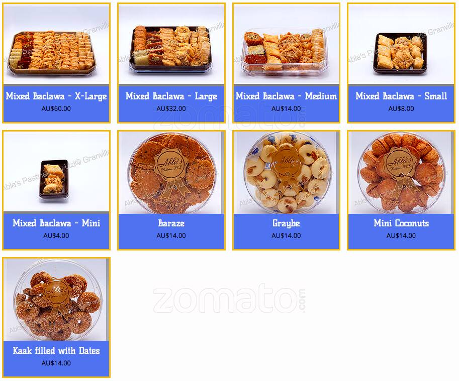 Menu at Ablas Patisserie - Authentic Arabian Sweets desserts, Greenacre ...