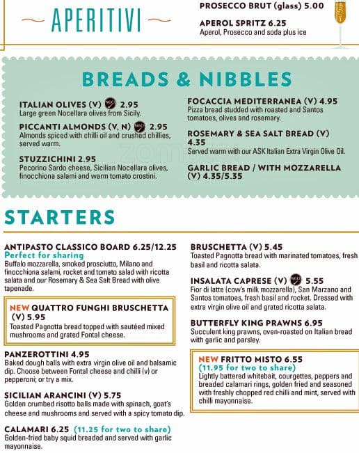 ASK Italian Menu, Menu for ASK Italian, Reading, South East England ...