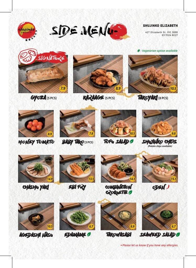 Menu at Parco Ramen Yatai restaurant, Melbourne