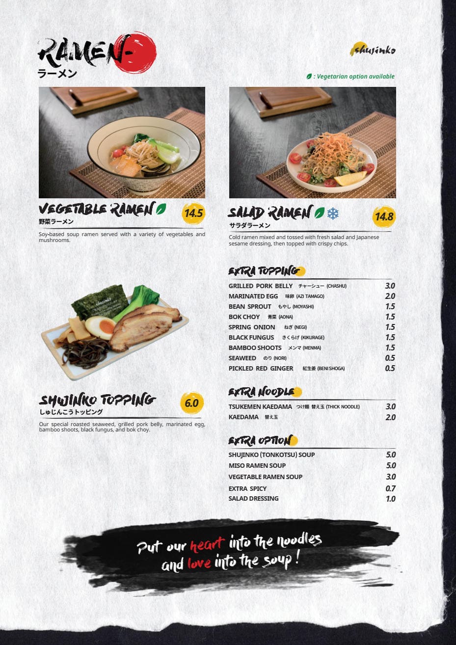 Menu at Parco Ramen Yatai restaurant, Melbourne