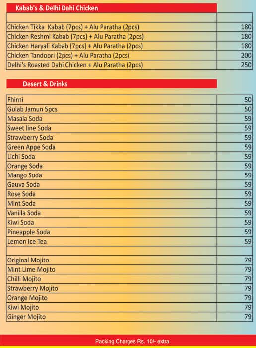Menu of Only Combos, Park Circus Area, Kolkata