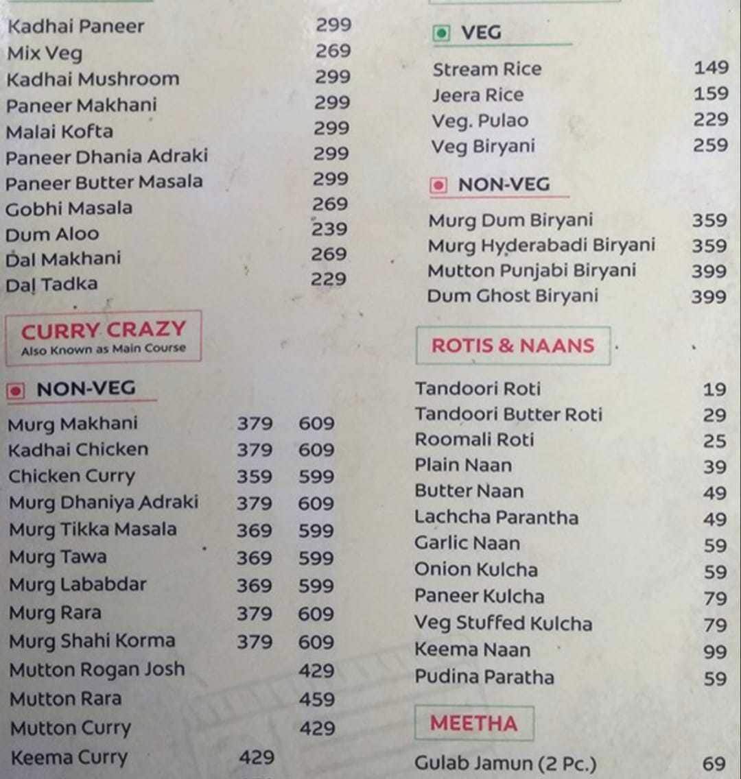 Menu of Dhaba Junction, Sector 29, Gurgaon