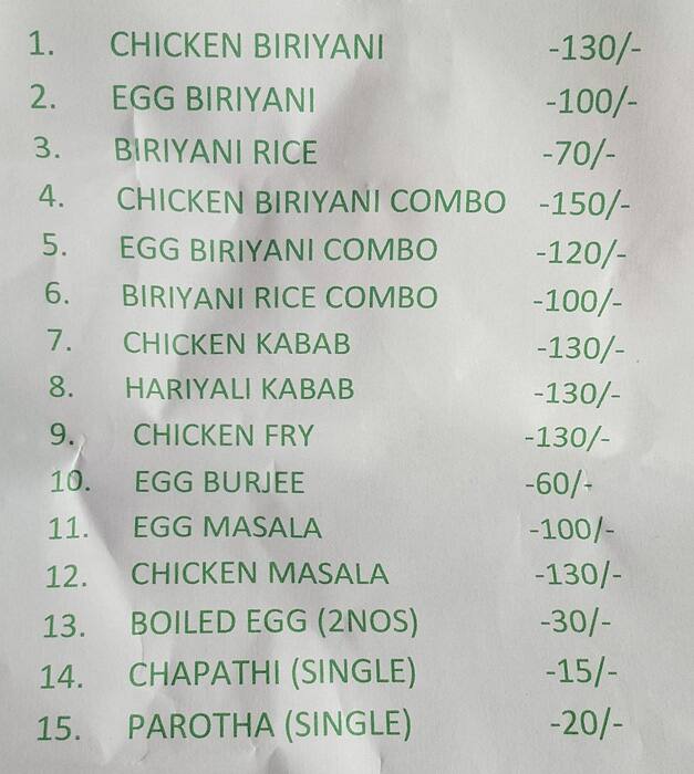 Menu of Karnataka Biriyani & Kabab Stall, Yeshwantpur, Bangalore