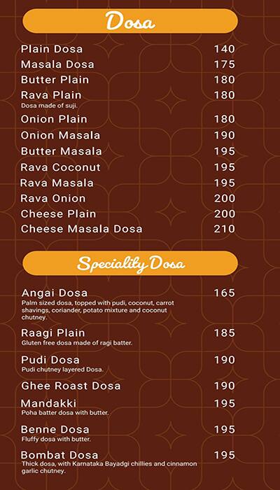 Menu at Mysore Point, Kolkata