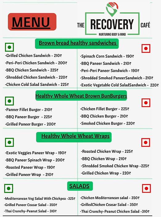 Menu of The Recovery Ćafe, Andheri Lokhandwala, Andheri West, Mumbai