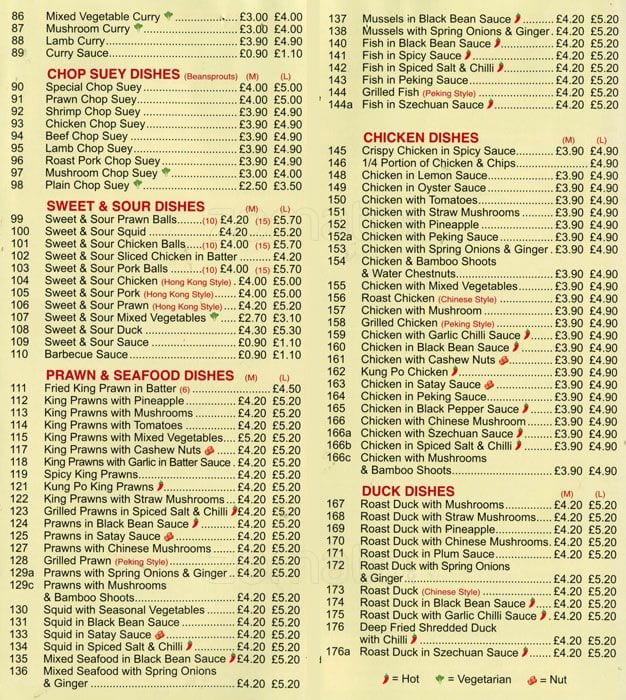Menu at Gah Shing restaurant, London, 5 High St S