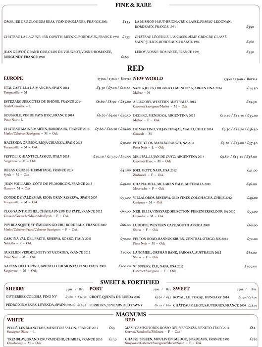 Menu at One Canada Square Restaurant and Bar, London