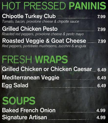 Menu at Williams Fresh Cafe, Burlington, Brant St