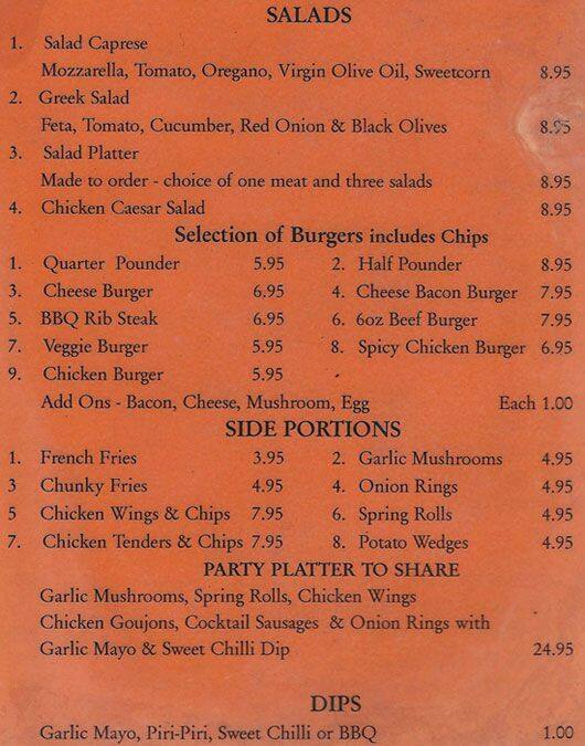 Menu at Café Vivaldi cafe, Dublin