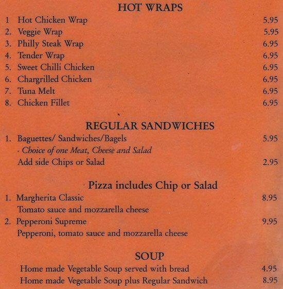 Menu at Café Vivaldi cafe, Dublin