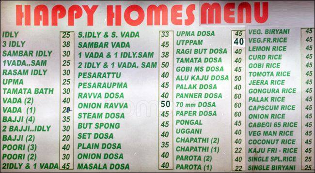 Happy Homes Menu, Menu for Happy Homes, Kukatpally, Hyderabad - Zomato