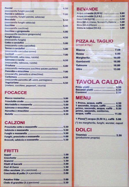 Menu at Real Pizza pizzeria, Rome, Via Albert Einstein