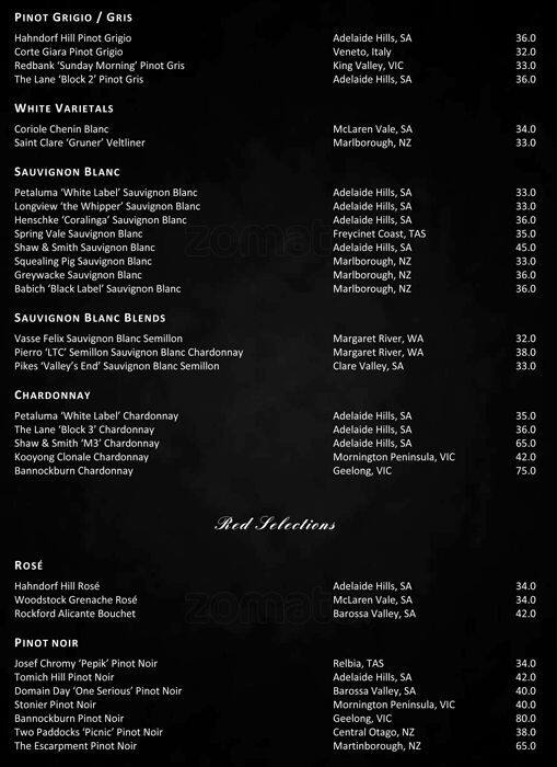 Menu at Citi Zen Restaurant, Adelaide