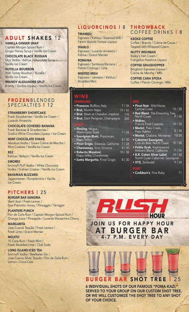 Burger Bar Menu
