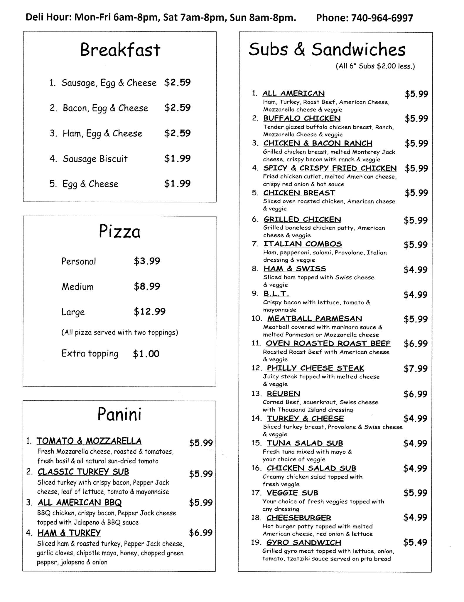 Deli at Sunoco Menu, Menu for Deli at Sunoco, New Albany, Columbus ...