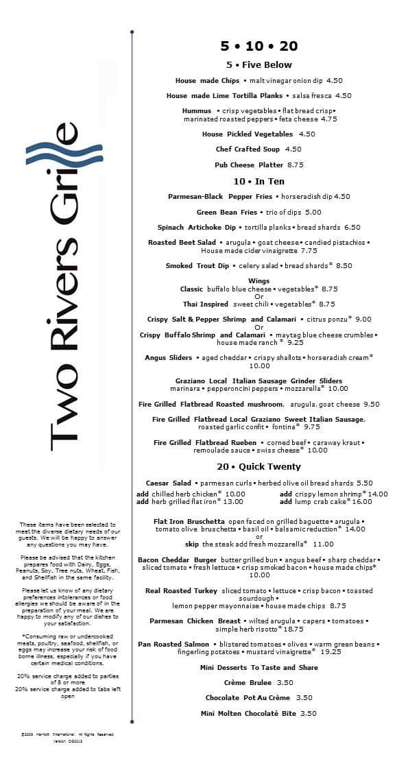 Menu at Two Rivers Grille restaurant, West Des Moines