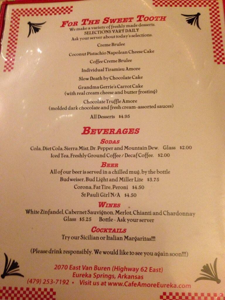 Menu at All Miceli's Italian Restaurant, Eureka Springs