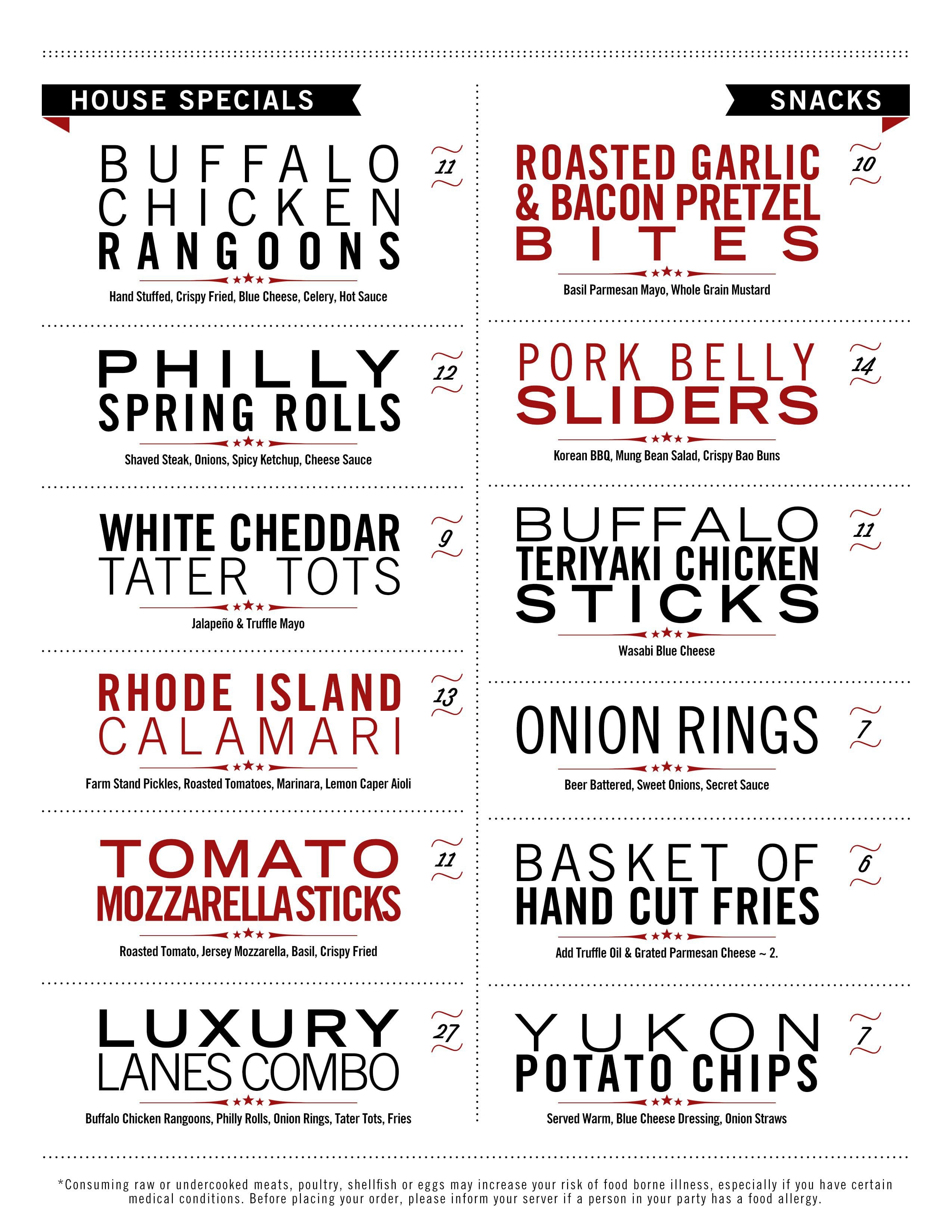 Menu at High Rollers Luxury Lanes & Sports Lounge pub & bar, Ledyard