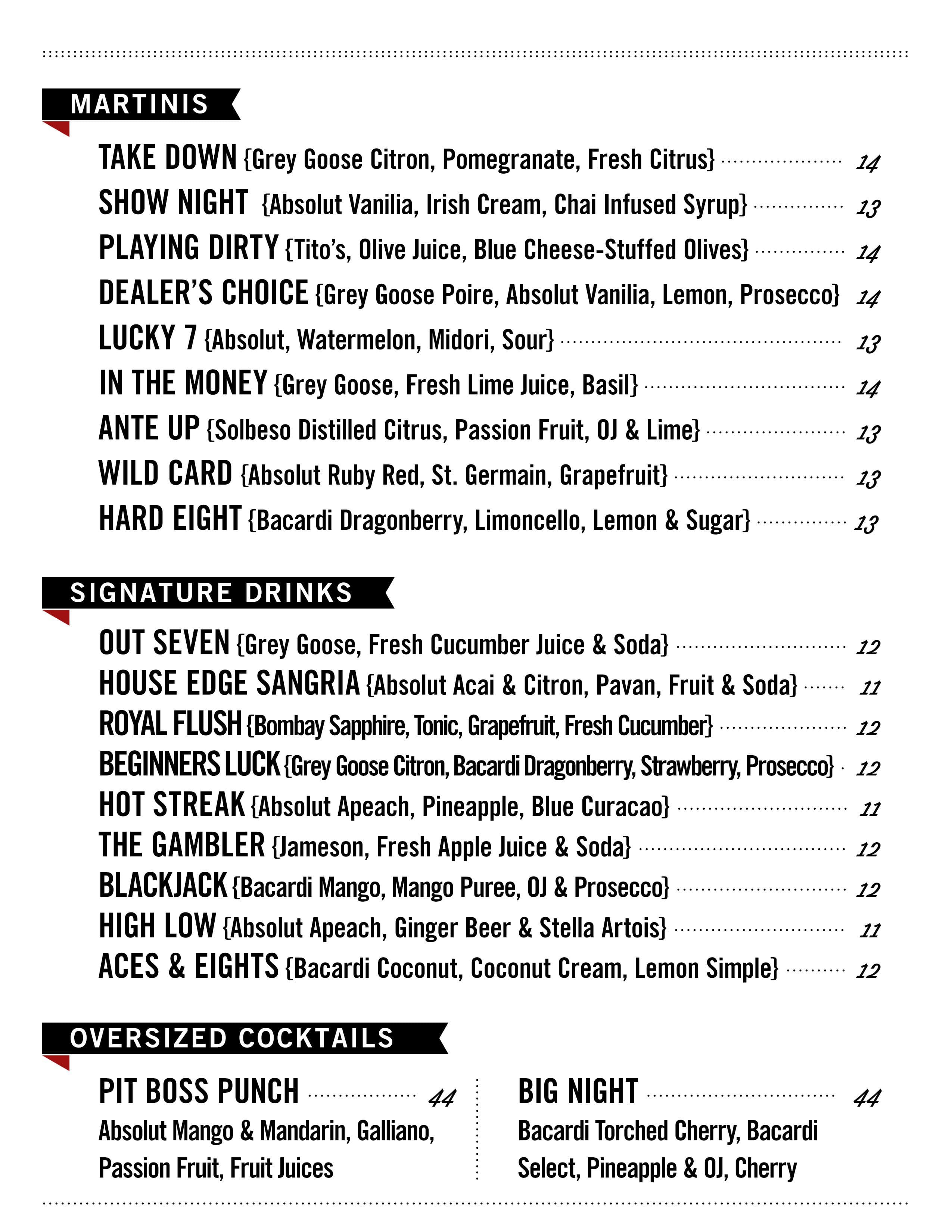 Menu at High Rollers Luxury Lanes & Sports Lounge pub & bar, Ledyard