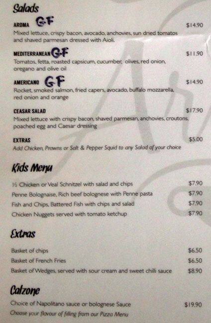Menu at Aroma Café Currie St TAFE restaurant, Adelaide, 120 Currie St