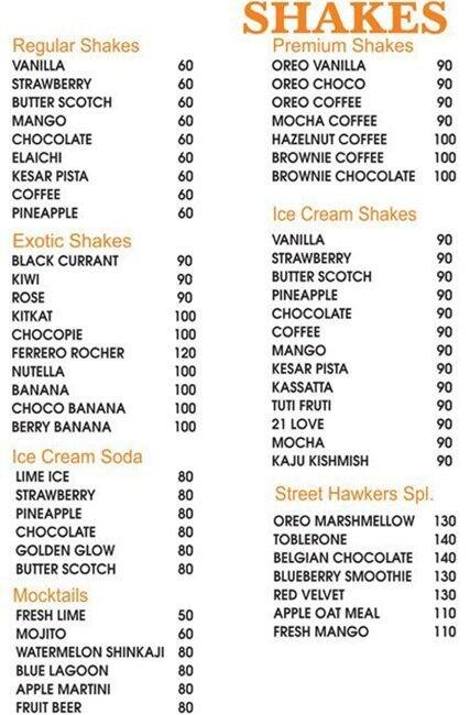 Menu at Street Hawker, Delhi