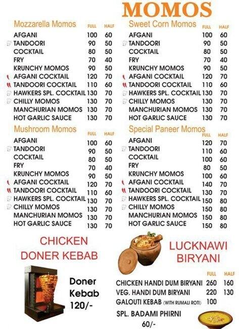 Menu at Street Hawker, Delhi