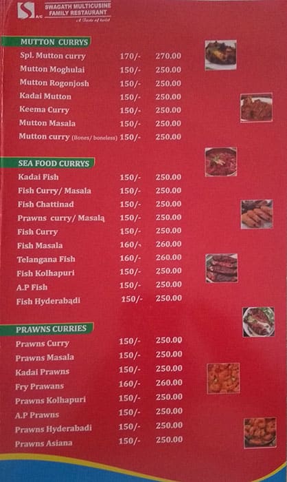 Menu at Swagath Multi Cuisine Restaurant, Hyderabad