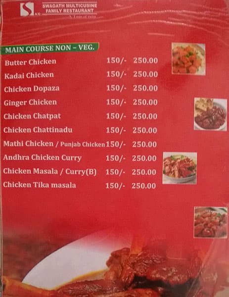 Menu at Swagath Multi Cuisine Restaurant, Hyderabad