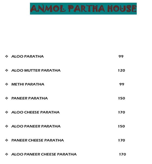 Menu of Anmol Restaurant, Hinjawadi, Pune