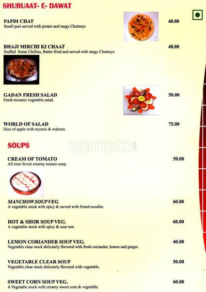 Menu at Red Fort, Bengaluru, 20th Main Rd