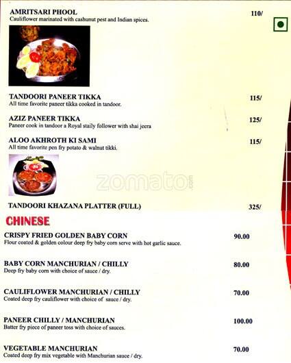 Menu at Red Fort, Bengaluru, 20th Main Rd