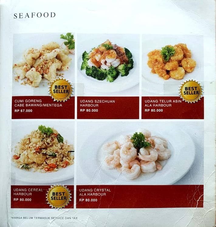 Menu at The Harbour restaurant, Jakarta, Jl. Puri Kencana