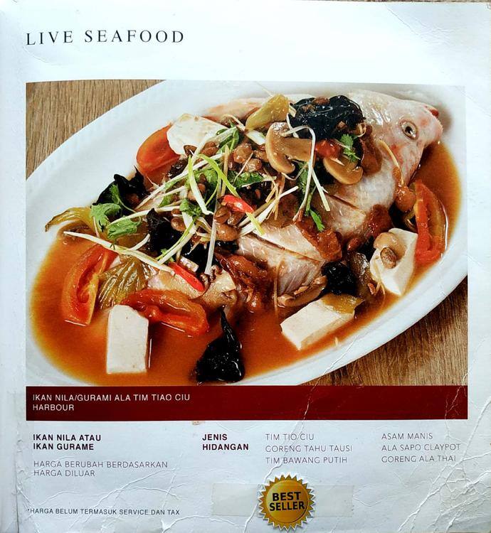 Menu at The Harbour restaurant, Jakarta, Jl. Puri Kencana