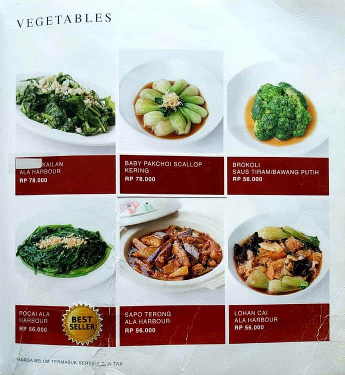 Menu at The Harbour restaurant, Jakarta, Jl. Puri Kencana