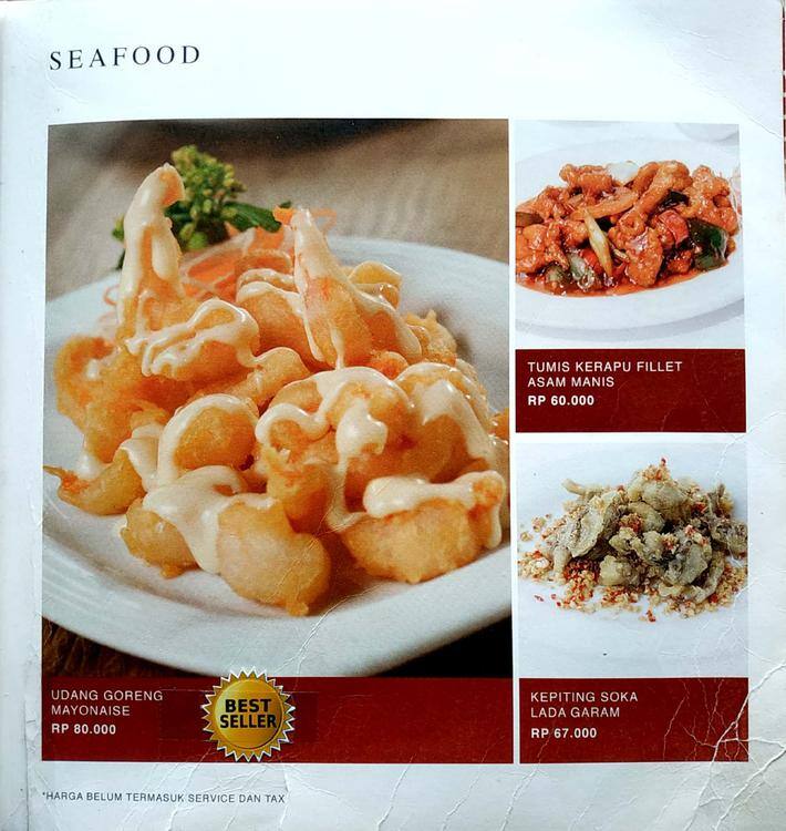 Menu at The Harbour restaurant, Jakarta, Jl. Puri Kencana