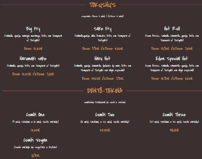 Menu em Sushi'n Eden restaurante, Queluz