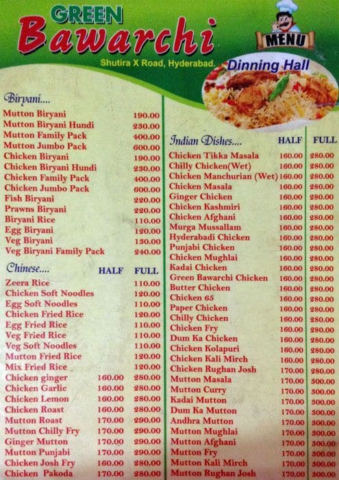 Green Bawarchi Menu, Menu for Green Bawarchi, Medchal Road, Hyderabad ...